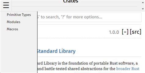 Rustdoc Dynamic Crates Listing Does Not Go Into Mobile Sidebar · Issue