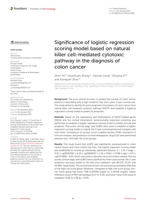 Pdf Significance Of Logistic Regression Scoring Model Based On Natural Killer Cell Mediated