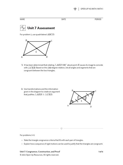 Integrated Math 1unit 7unit Assessment Pdf Triangle Euclidean Plane Geometry