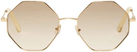 Chloé Gold And Off White Hexagon Sunglasses Hexagon Sunglasses
