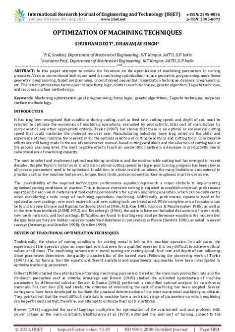 Pdf Irjet Optimization Of Machining Techniques