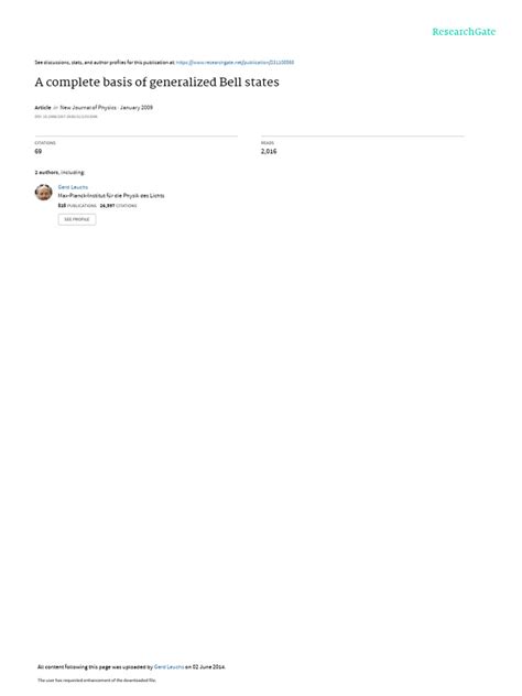 A Complete Basis Of Generalized Bell States Pdf