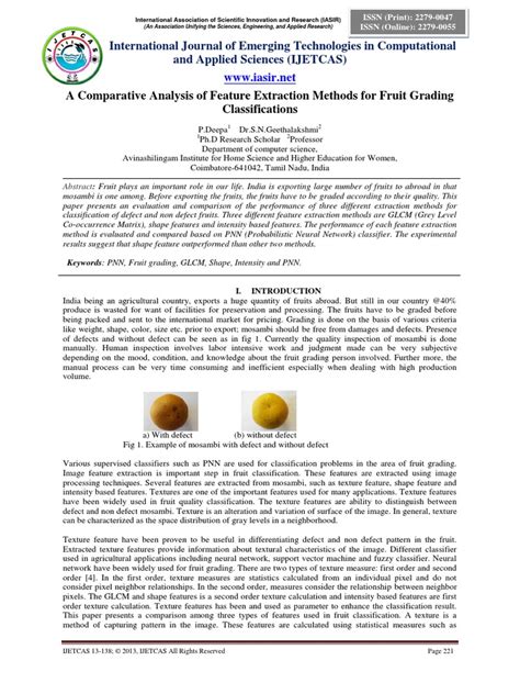 PDF Comparative Analysis Of Feature Extraction Methods For Fruit Grading Classifications