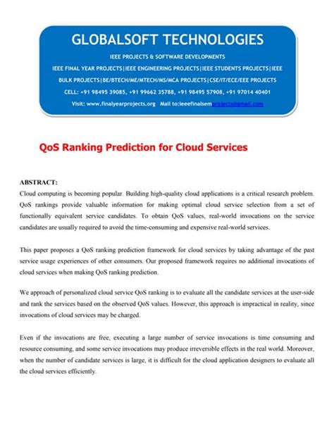 Dotnet 2013 Ieee Cloudcomputing Project Qos Ranking Prediction For