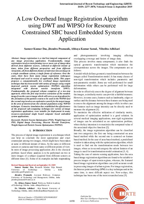 Pdf A Low Overhead Image Registration Algorithm Using Dwt And Wipso