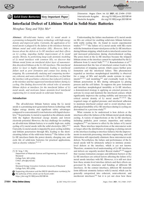 Pdf Interfacial Defect Of Lithium Metal In Solid‐state Batteries