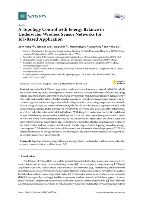 Pdf A Topology Control With Energy Balance In Underwater Wireless Sensor Networks For Iot