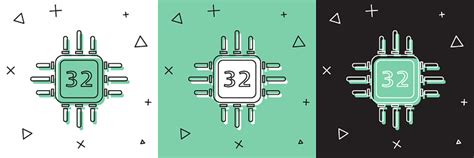 흰색과 녹색 검은 색 배경에 격리 마이크로 회로 Cpu 아이콘컴퓨터 프로세서를 설정합니다 회로 기판칩 또는 Cpu 마이크로