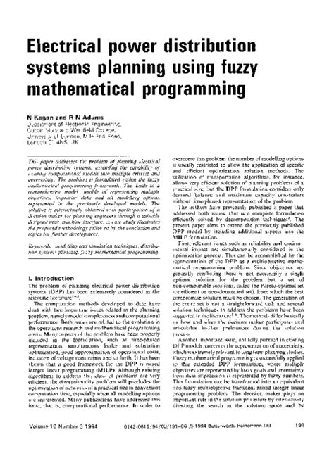 Pdf Electrical Power Distribution Systems Planning Using Fuzzy Mathematical Programming