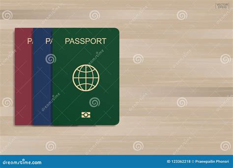 Set Of Passport On Wood Pattern And Texture Background Vector Stock