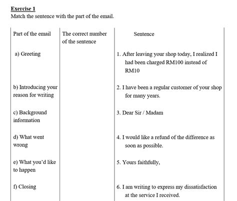 Exercise 1 Match The Sentence With The Part StudyX