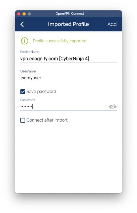 setting up the openvpn connect app