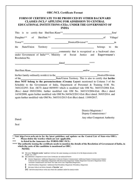 Obc Ncl Certificate Jee Main Pdf Government Politics Of India
