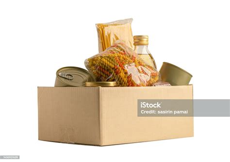 기부 보관 및 배달을위한 식품 골판지 상자에 다양한 음식 파스타 식도유 및 통조림 식품 음식에 대한 스톡 사진 및 기타 이미지 Istock