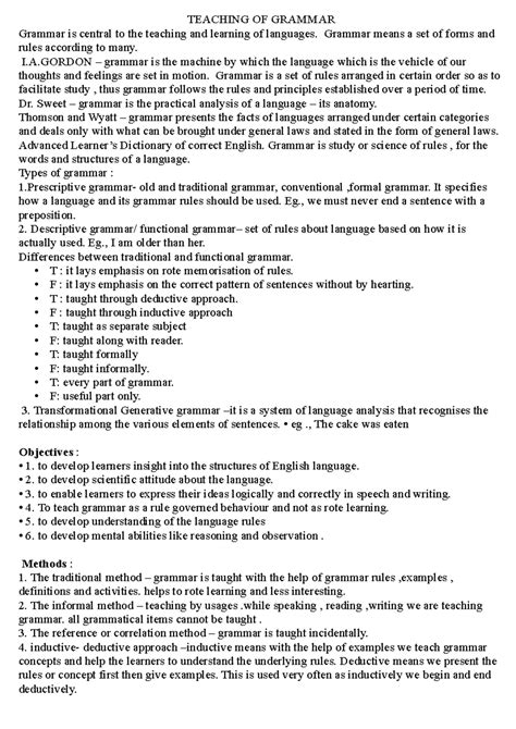 Grammar And Its Functions In Language And Education TEACHING OF GRAMMAR Grammar Is Central To