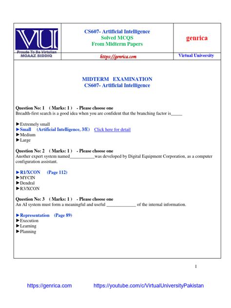 Cs607 Midterm Solved Mcqs With References By Moaaz Pdf Fuzzy Logic Artificial Intelligence