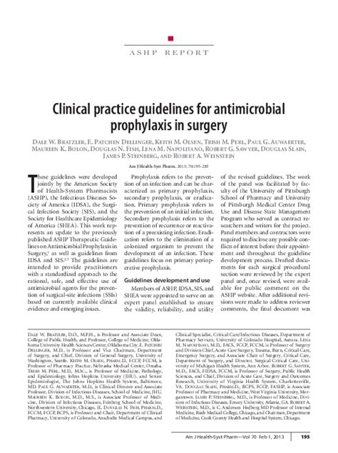 Pdf Ashp Report Antimicrobial Prophylaxis Clinical Practice