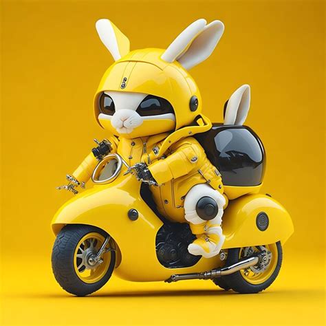 Premium Ai Image Cute Robot Biker Rabbit