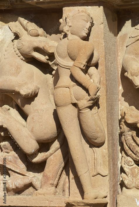 Erotic Sculptures At Vishvanatha Temple At The Western Temples Of Khajuraho In Madhya Pradesh
