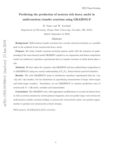 Pdf Predicting The Production Of Neutron Rich Heavy Nuclei In Multi Nucleon Transfer Reactions