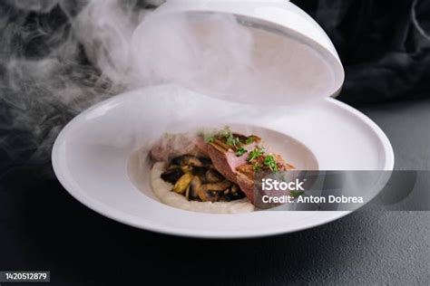 버섯과 으깬 감자로 절묘하게 제공되는 쇠고기 메달리온 감자 요리에 대한 스톡 사진 및 기타 이미지 감자 요리 버섯 소고기
