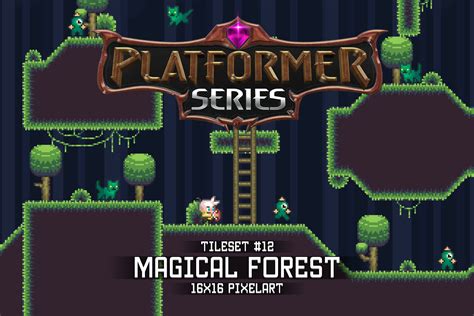 platformer tileset magical forest 16x16 pixelart 2d environments