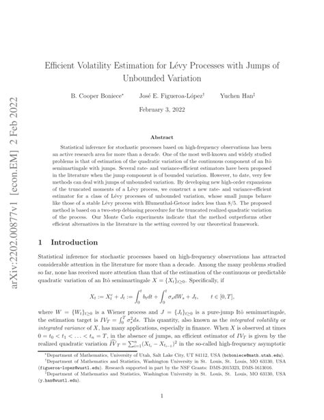 Pdf Efficient Volatility Estimation For Levy Processes With Jumps Of Unbounded Variation