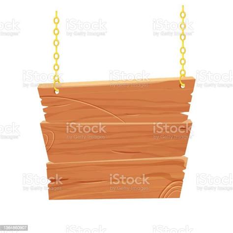 황금 체인나무 프레임 흰색 배경에 고립 된 만화 스타일의 간판을 매달려 있습니다 질감나무 판자 장식 Ui 게임 자산 벡터 일러스트레이션 0명에 대한 스톡 벡터 아트 및 기타