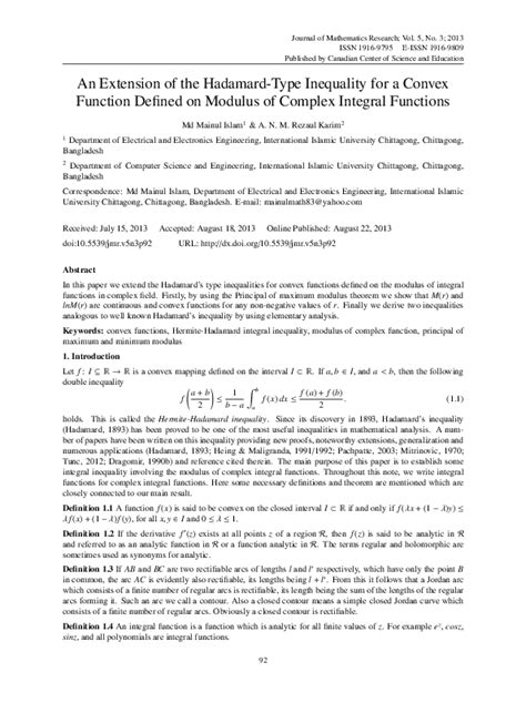 Pdf An Extention Of The Hadamard Type Inequality For A Convex Function Defined On Modulus Of