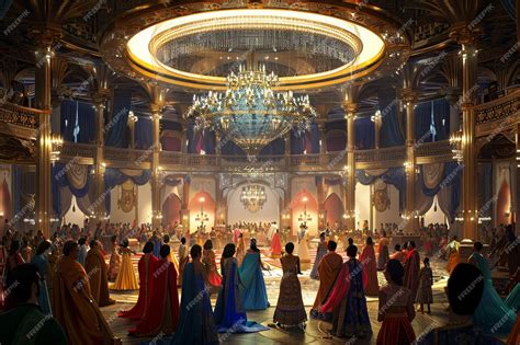Elegant Renaissance Royal Court Scene With Nobles And Thrones Premium