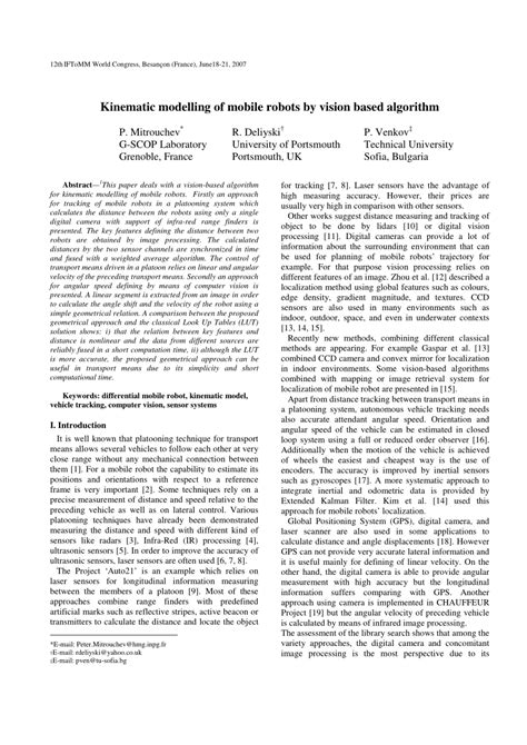 Pdf Kinematic Modelling Of Mobile Robots By Vision Based Algorithm