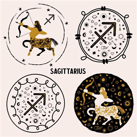 Sagittario Segno Zodiacale Il Centauro Tira Un Arco Set Di Emblemi