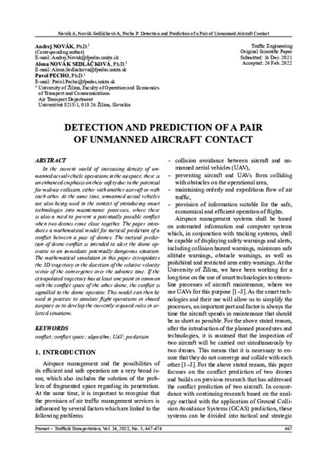 Pdf Detection And Prediction Of A Pair Of Unmanned Aircraft Contact Alena Novák Sedláčková