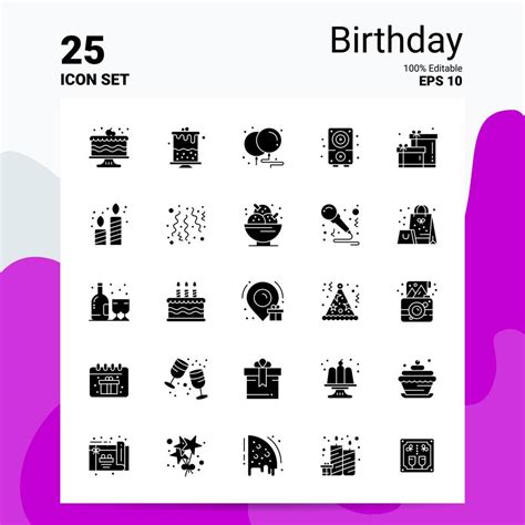 25 Birthday Icon Set 100 Editable Eps 10 Files Business Logo Concept Ideas Solid Glyph Icon