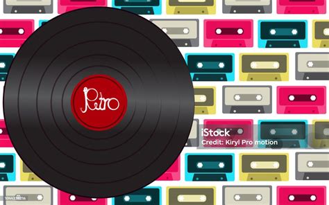 반짝이 검은 비닐 음악 아날로그 복고풍 오래 Hipster 빈티지 축음기 레코드 멀티 컬러 오디오 카세트의 배경으로 복고풍의 비문와 비닐 판에 대 한 벡터 0명에 대한 스톡