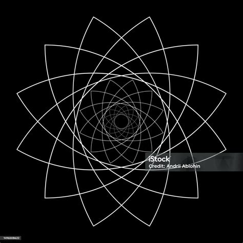 흰색 그래픽 꽃 모양입니다 스피로그래프 템플릿입니다 동심원 장식 질감입니다 고조파 대칭 와이어프레임 요소 라운드 기요쉐 프레임 Spirograph에 대한 스톡 벡터 아트 및