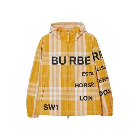 버버리 호스페리 프린트 체크 나일론 후드 자켓 메리골드 Burberry Kream