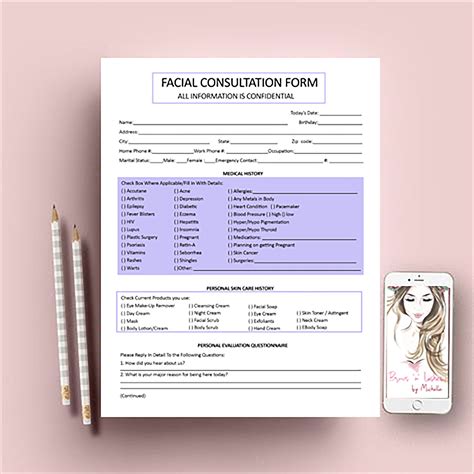 Facial Consultation Form Facial Forms Esthetician Consent Etsy Australia