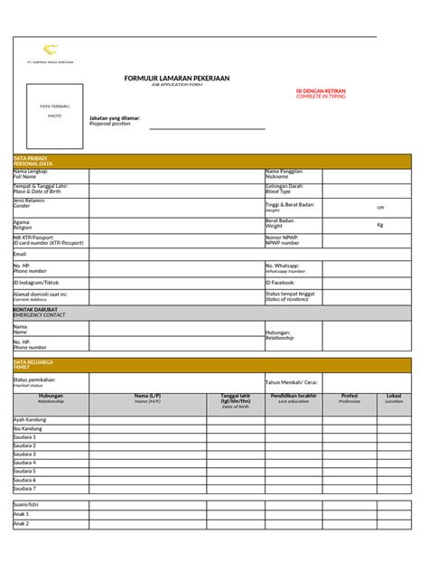 Form Data Diri Application Form Nama Lengkap Anda Pdf