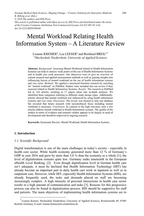 Pdf Mental Workload Relating Health Information System A Literature Review