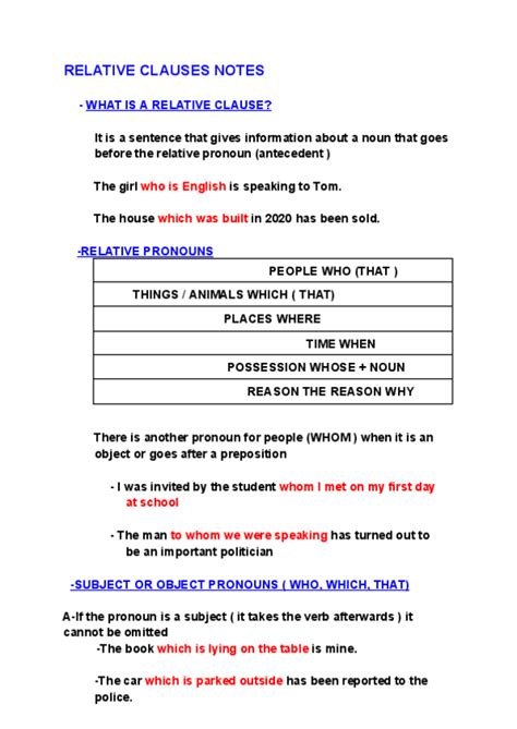 Relative Clauses Notes Pdf