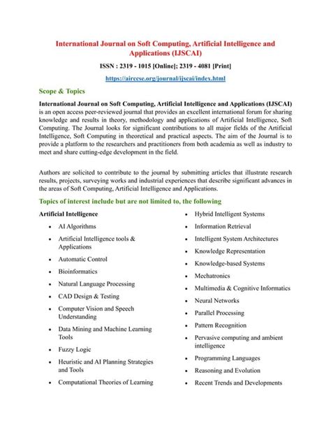 International Journal On Soft Computing Artificial Intelligence And Applications Ijscai Pdf