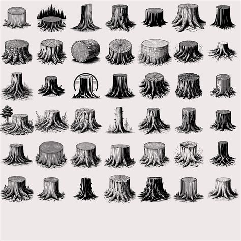 Tree Stump Svg Bundle Tree Stump Vector Tree Stump Silhouette Tree Slice Slab Vector Designs