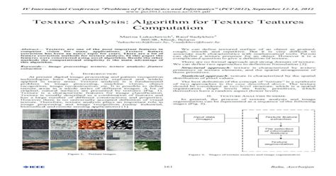 texture analysis algorithm for texture teatures …pci2012 science az 2