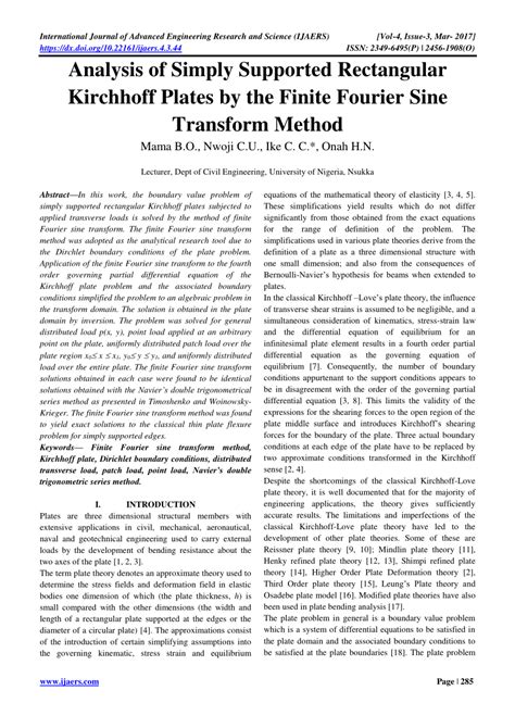 Pdf Analysis Of Simply Supported Rectangular Kirchhoff Plates By The Finite Fourier Sine