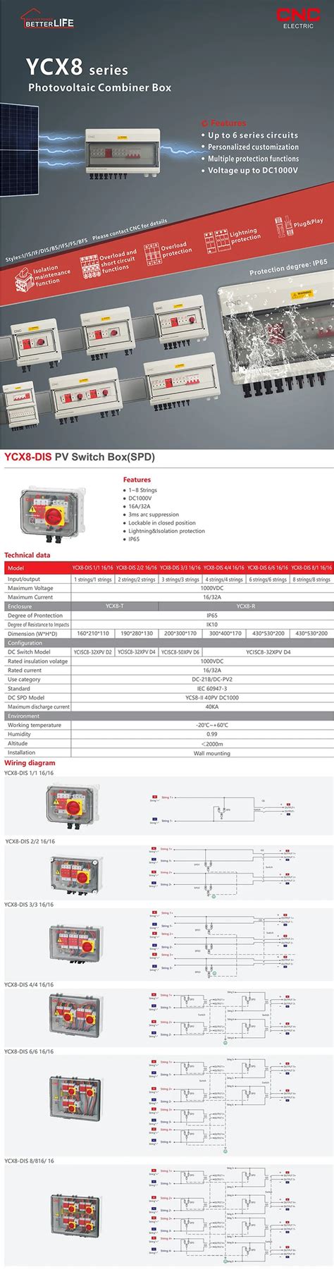 Customizable Solar Pv Array Combiner Box Dc 1000v 4 6 8 Strings Lightning Protection