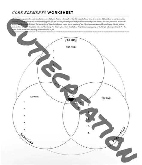 Core Values Discovery Worksheet Printable Self Awareness Venn Diagram
