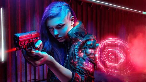 Cyberpunk 2077 Cyberpunk Woman With Gun Hd Wallpaper Rare Gallery