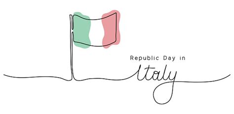 이탈리아의 공화국 기념일 단어는 연속적인 한 줄 아트 스타일입니다 흰색 배경에 녹색 빨간색 흰색 깃발의 미니멀 한 검은 색 그림입니다 편집 가능한 획이 있는 손으로 그린