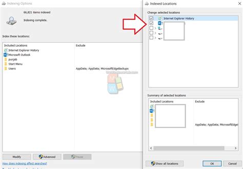 how to add remove locations in windows search index in windows 10